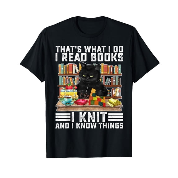 Funny Cat Knitting Lover T-Shirt for Bookworms and Craft Enthusiasts ...