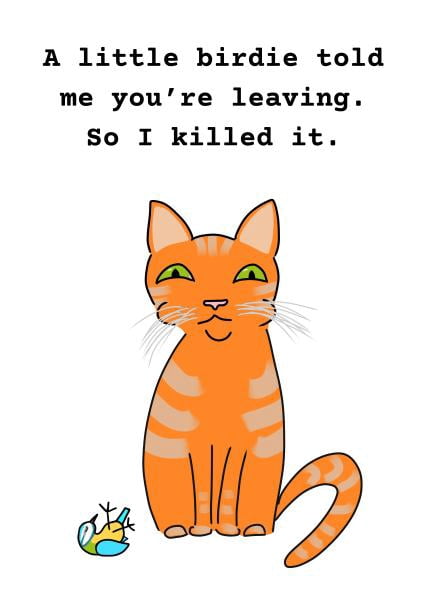 Funny Cat Leaving Card – "A Little Birdie Told Me You’re Leaving ...