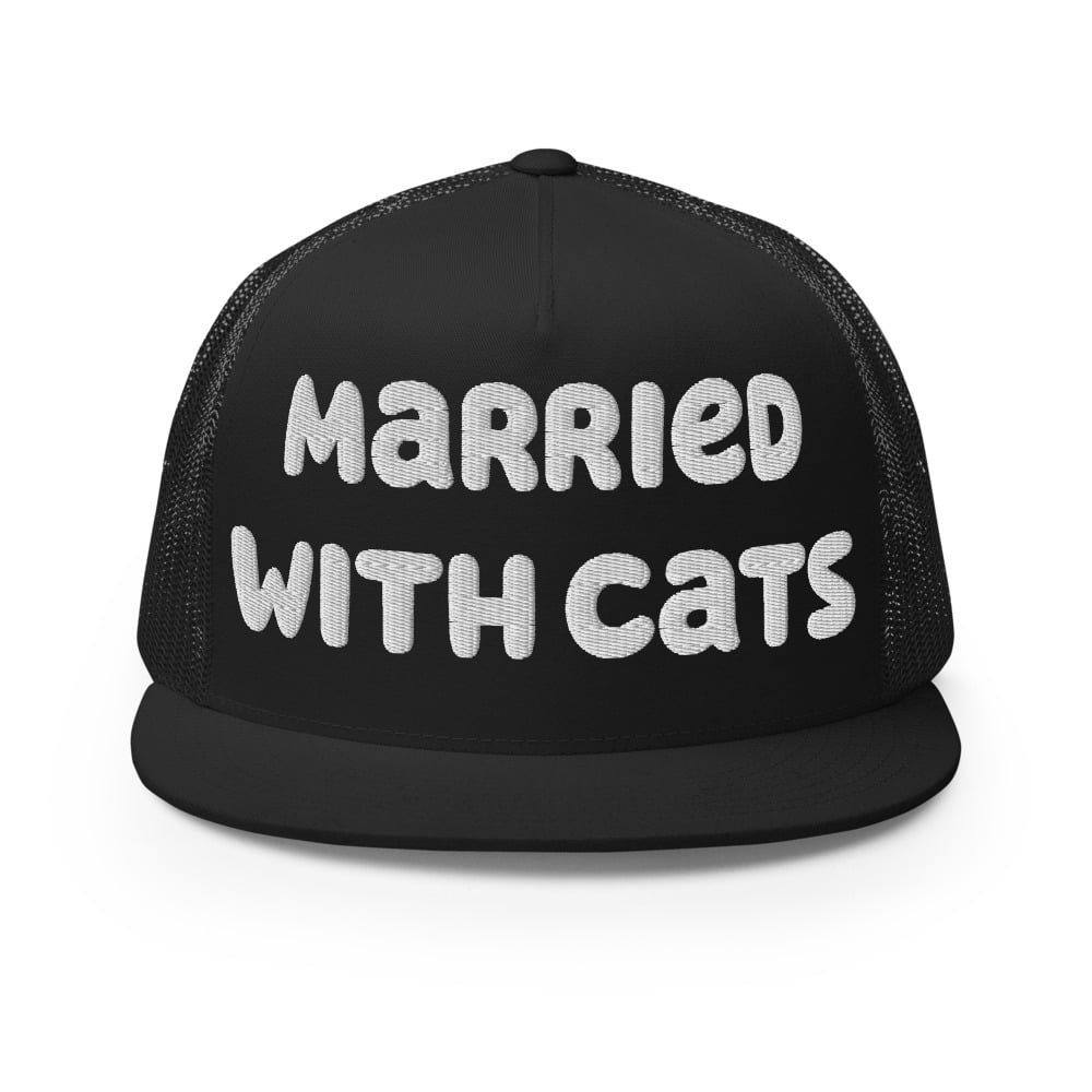 Funny Cat Lover Embroidered Trucker Cap, Married With Cats (Black ...