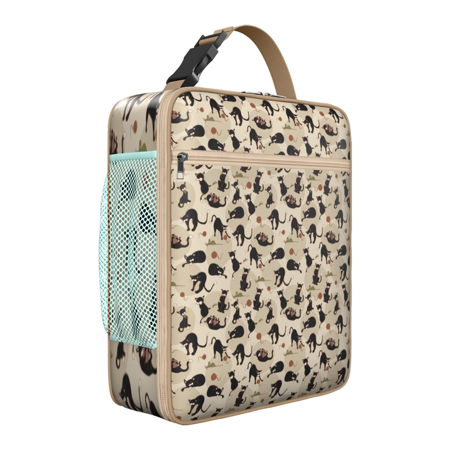 Funny Cat Lunch Bag, Watercolor Cat Artwork with Floral Print, Hand ...