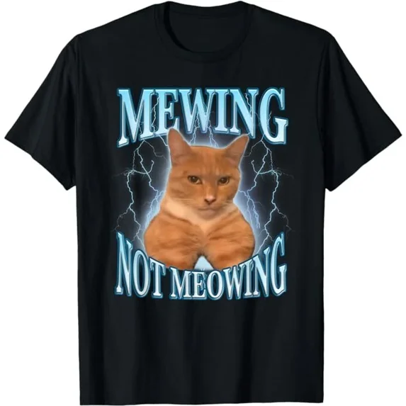 Funny Cat Meme Mewing Looksmax Meowing Trend Art Graphic Tee Shirt Top ...