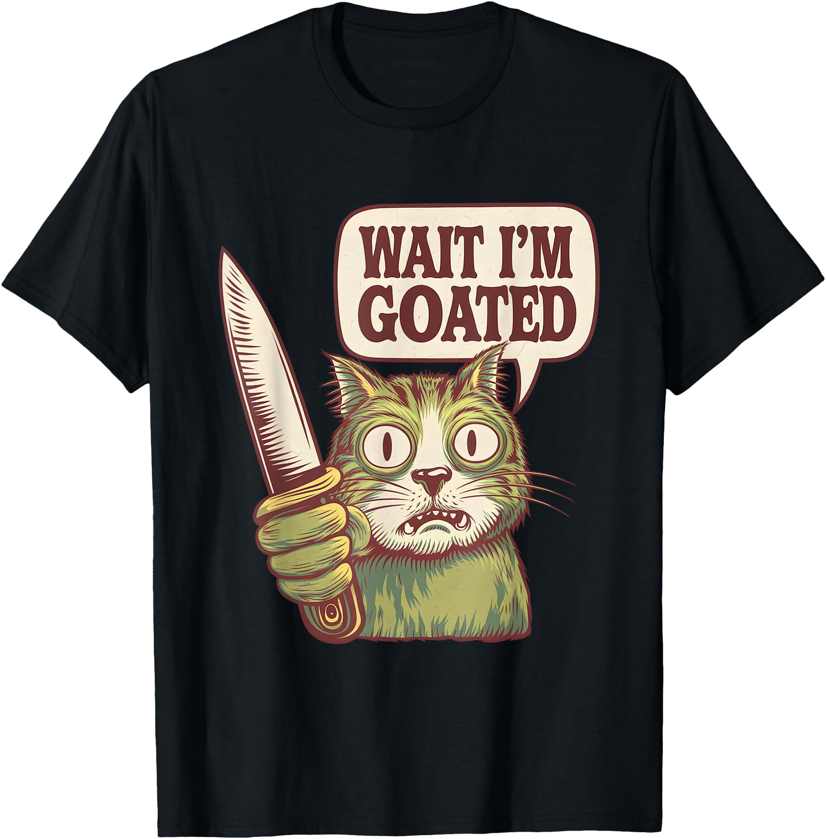 Funny Cat Meme Wait I'm Goated Cat T-Shirt,Black - Walmart.com
