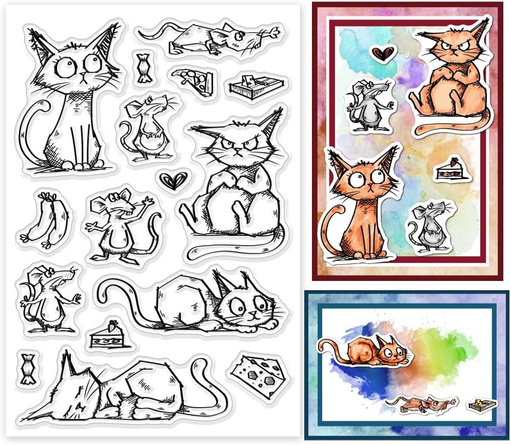 Funny Cat Mouse Clear Stamps for Cards Making Cartoon Animals Clear ...
