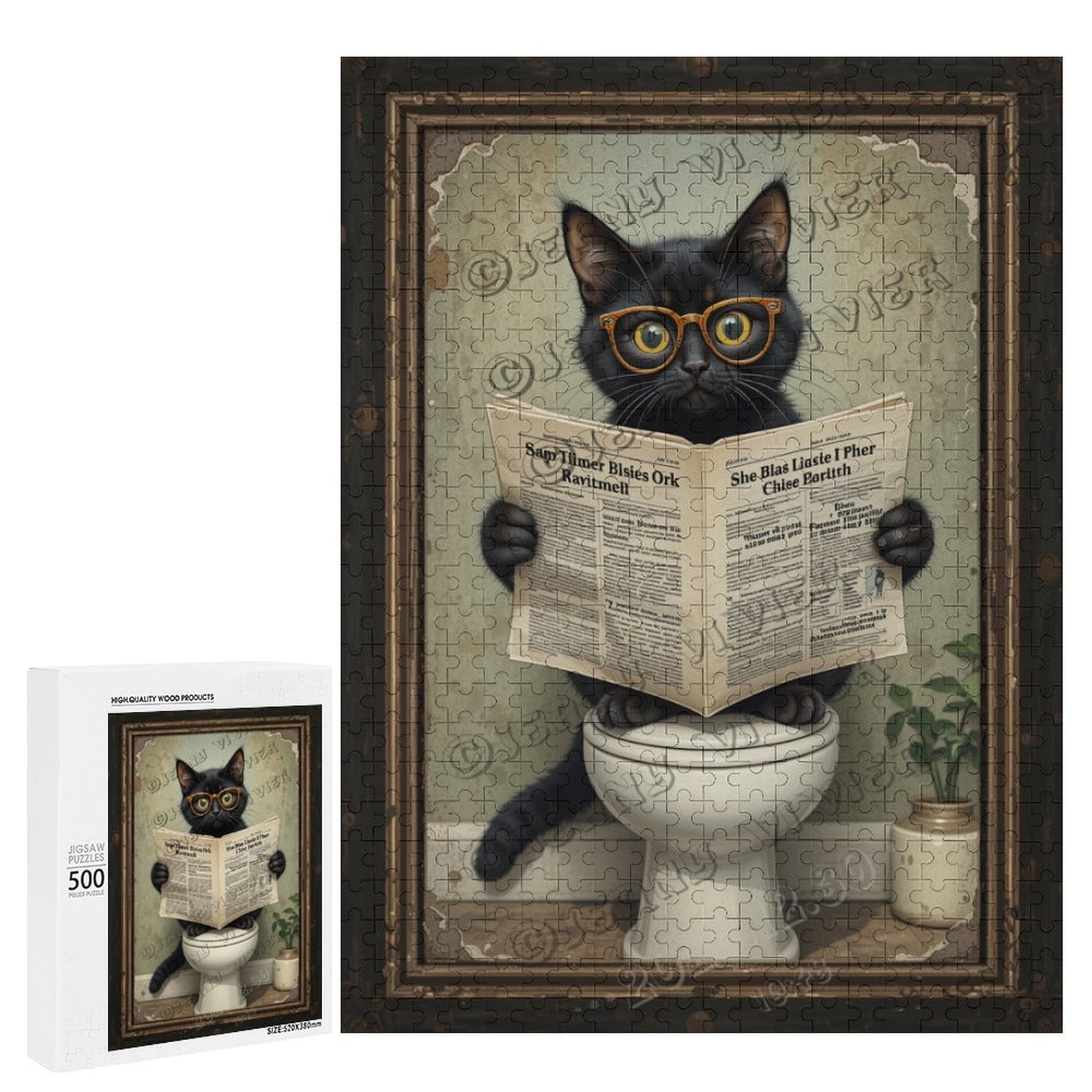 Funny Cat Newspaper Puzzle – 500 Piece Wooden Jigsaw for Adults ...