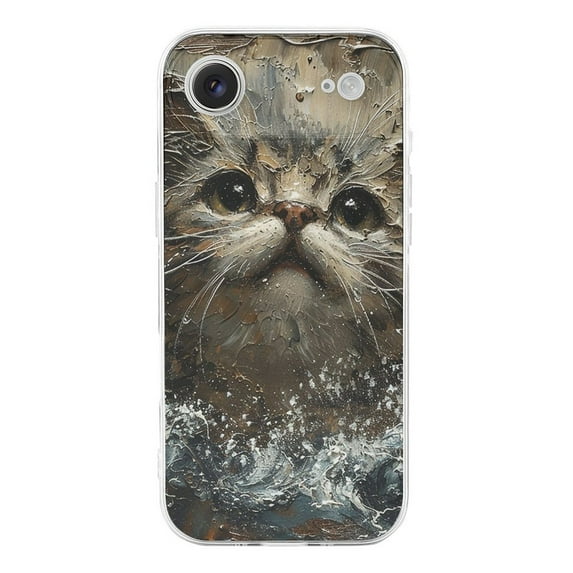 Funny Cat Ocean Wave Rustic Transparent TPU Case for iPhone 17 Air Slim ...