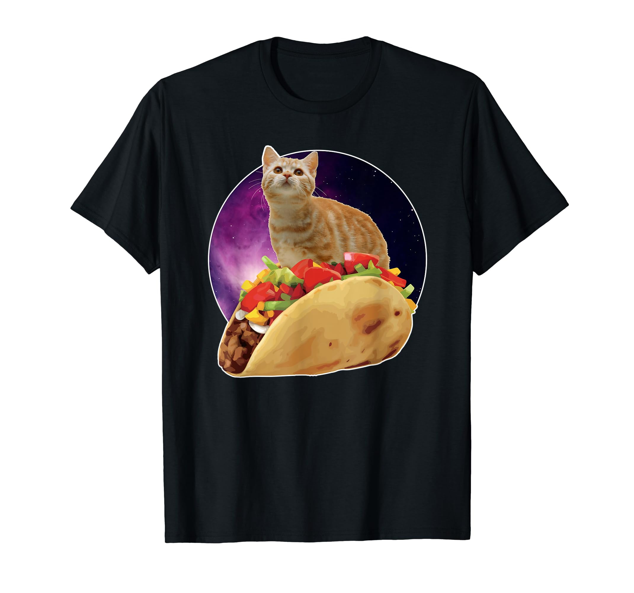 Funny Cat On A Taco Riding Through Galaxy Tacocat Cinco Mayo T-Shirt ...