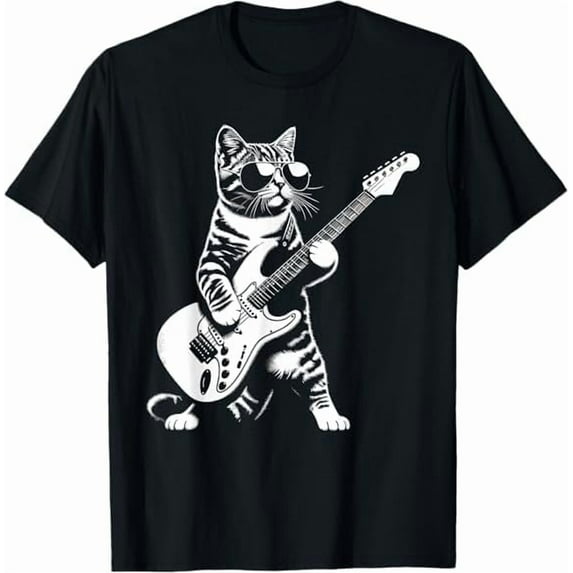 Funny Cat Playing Guitar Rock Star Rock and Roll for Men Women T-Shirt ...
