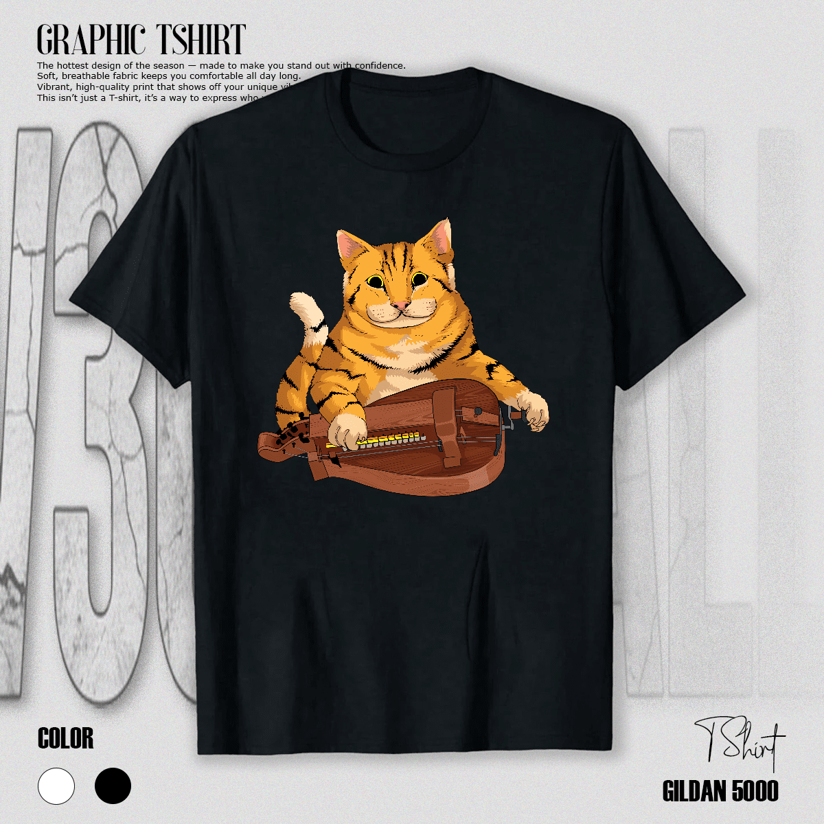 Funny Cat Playing Hurdy Gurdy Instrument Musician Gift Design T-Shirt ...
