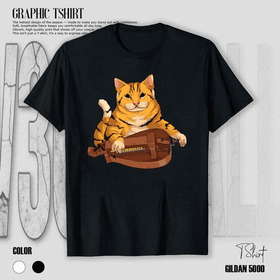 Funny Cat Playing Hurdy Gurdy Instrument Musician Gift Design T-Shirt ...