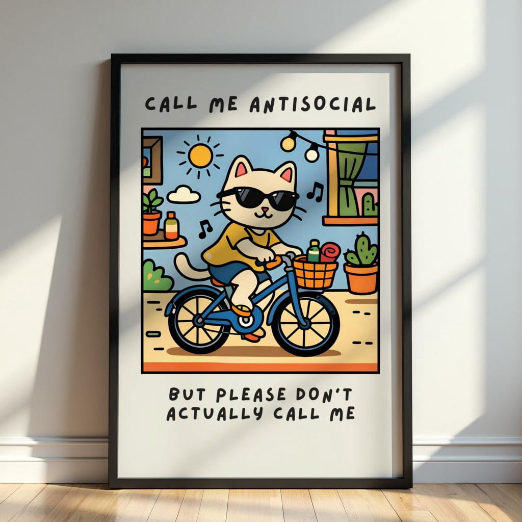 Funny Cat Poster, Call Me Antisocial Print, Cute Cat Humor Wall Art ...