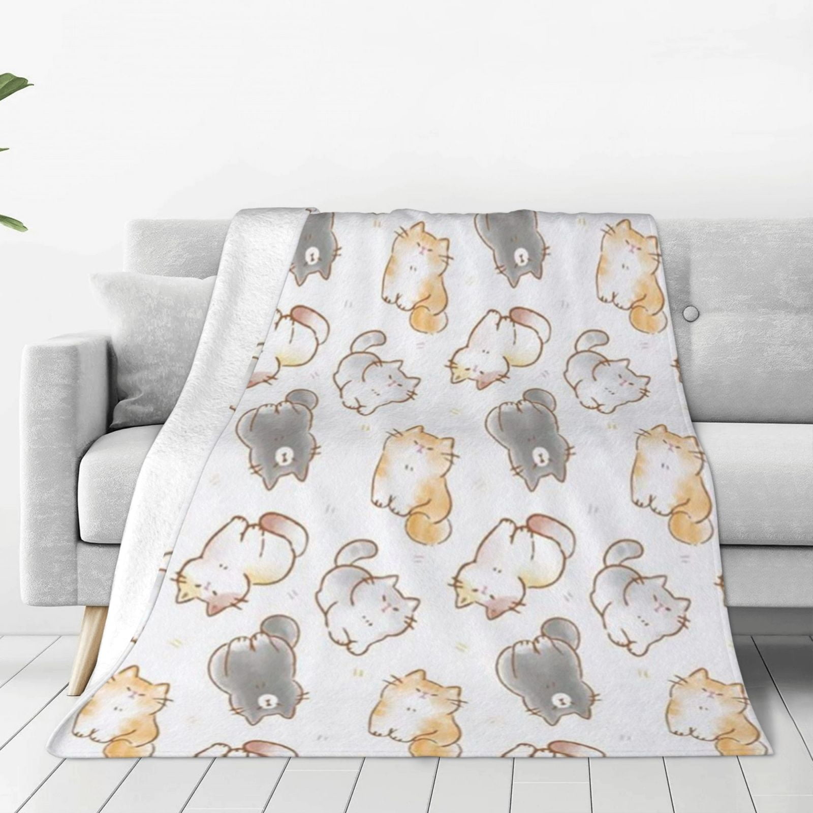 Funny Cat Print Fleece Blanket Soft and Lightweight Animals Decor ...