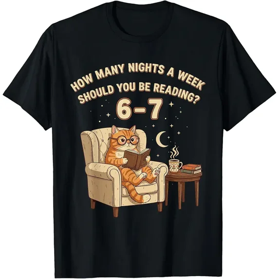 Funny Cat Reading 6-7 Meme English Teacher Book Lover Humor T-Shirt ...