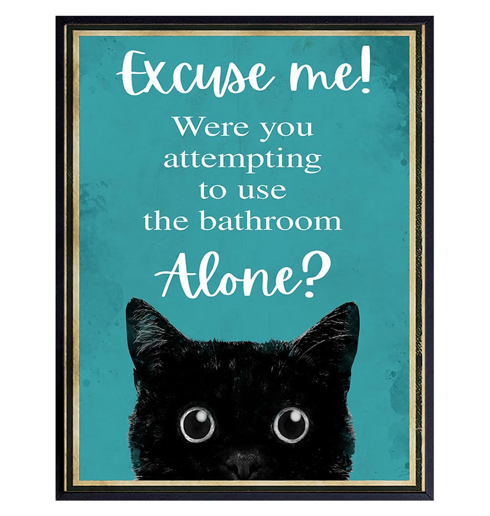 Funny Cat Restroom Sign LARGE 11x14 - Guest Bathroom Decor for Women ...