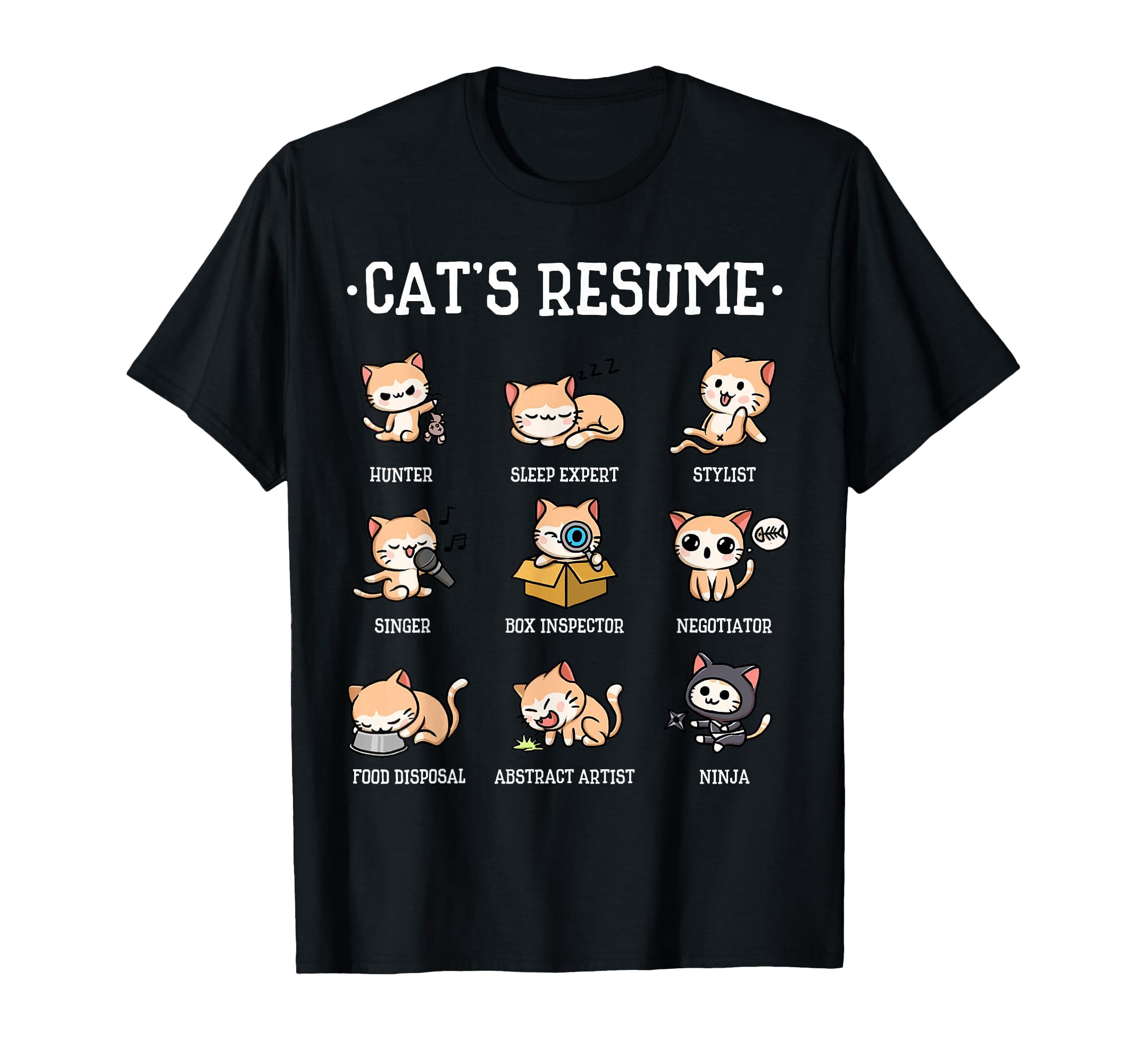 Funny Cat Resume T-Shirt Featuring Humorous Job Titles for Cat Lovers ...