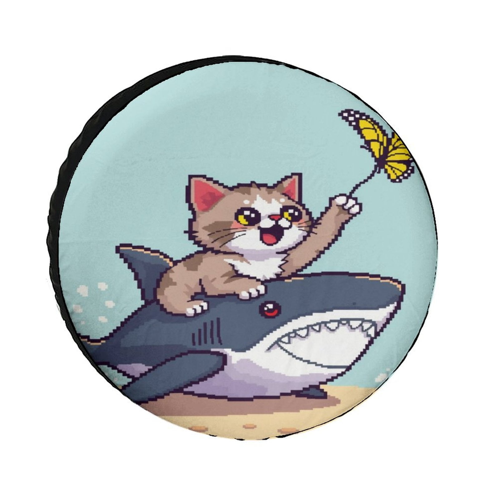 Funny Cat Riding Shark Cool Spare Tire Cover Universal Waterproof Dust ...