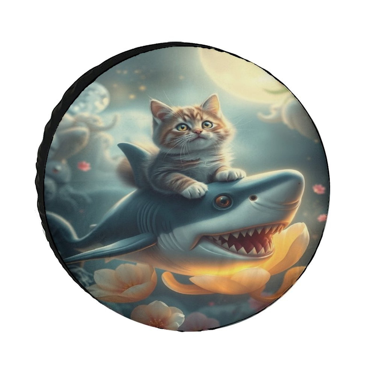 Funny Cat Riding Shark Cool Spare Tire Cover Universal Waterproof Dust ...