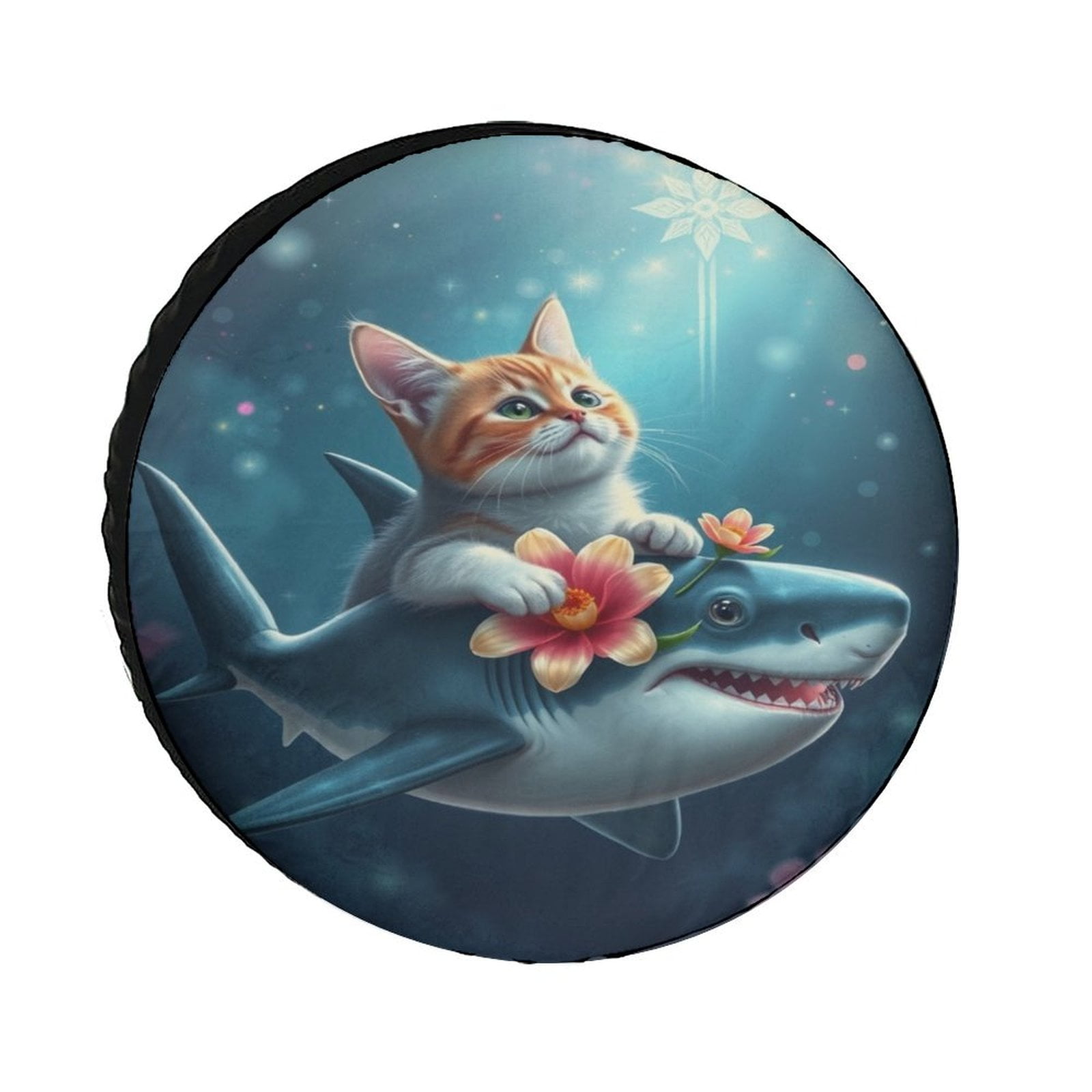 Funny Cat Riding Shark Cool Spare Tire Cover Universal Waterproof Dust ...