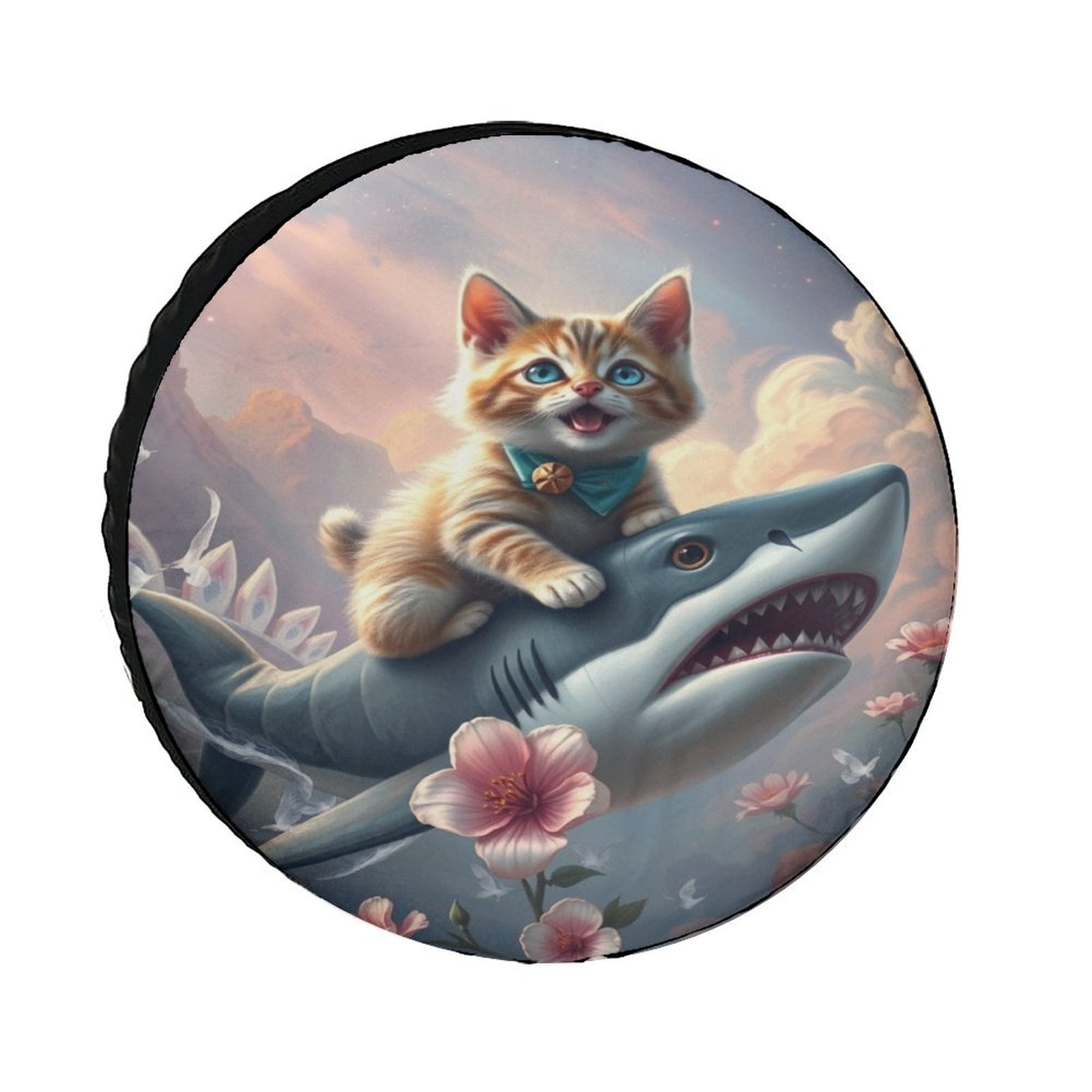 Funny Cat Riding Shark Cool Spare Tire Cover Weatherproof Wheel Camper ...