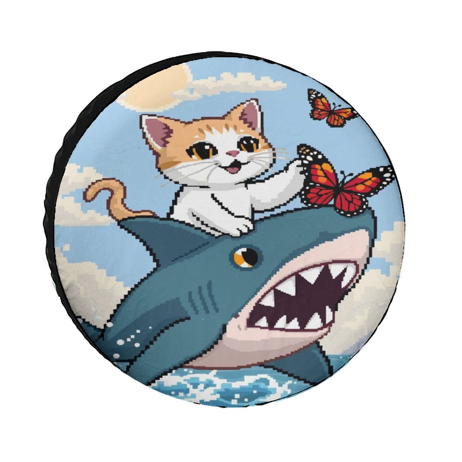 Funny Cat Riding Shark Cool Spare Tire Cover Weatherproof Wheel Camper ...