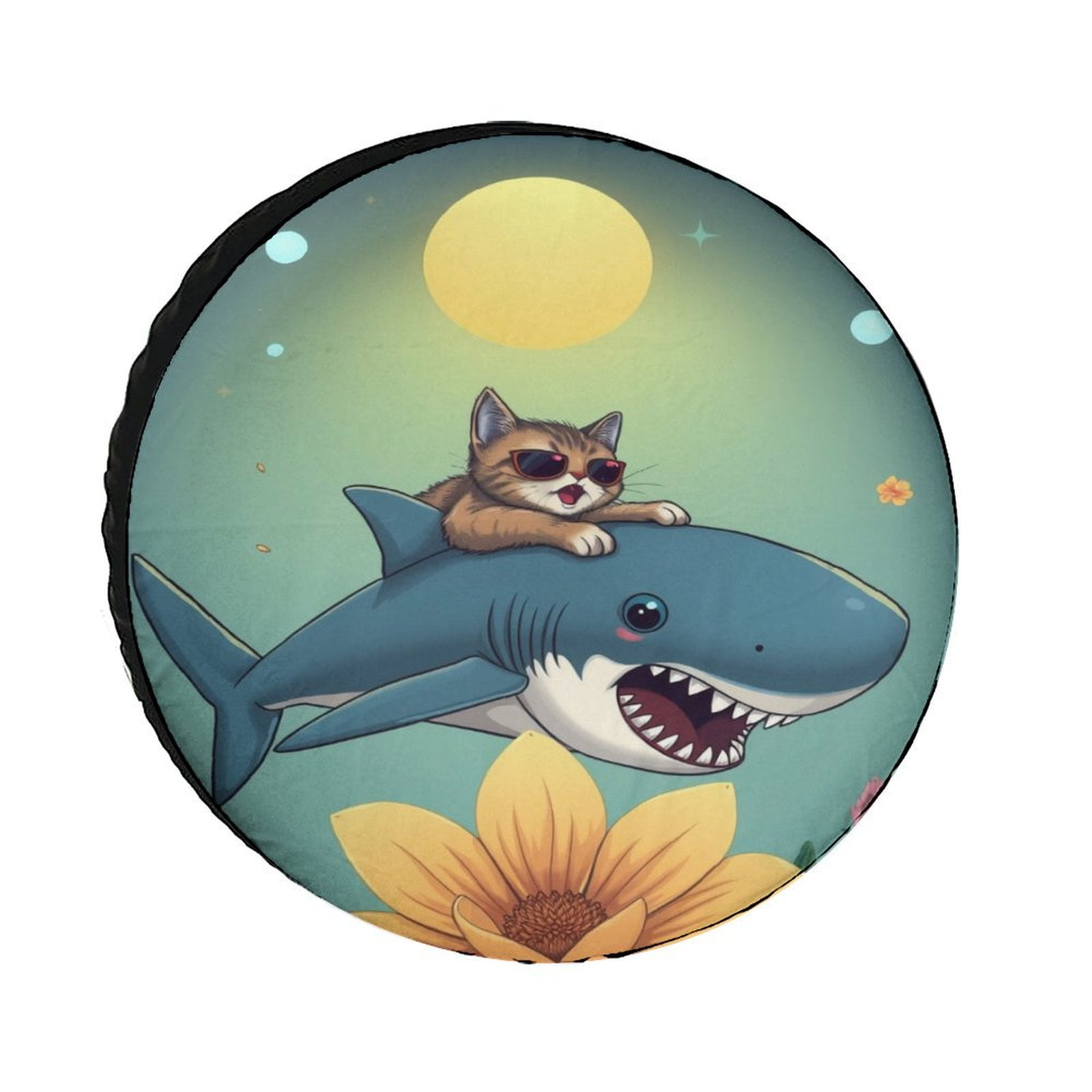Funny Cat Riding Shark Cool Spare Tire Cover Weatherproof Wheel Camper ...