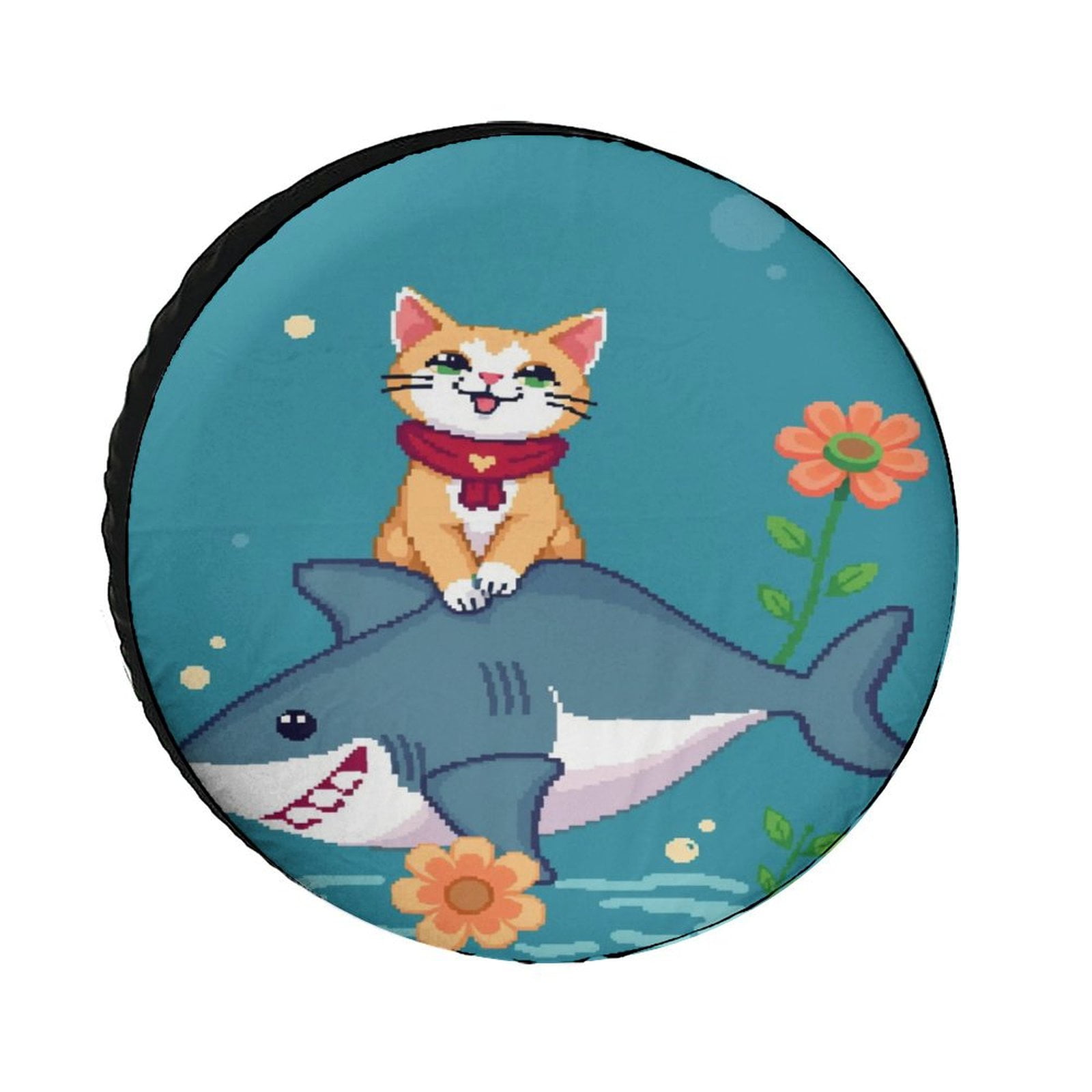 Funny Cat Riding Shark Cool Spare Tire Cover Weatherproof Wheel Camper ...