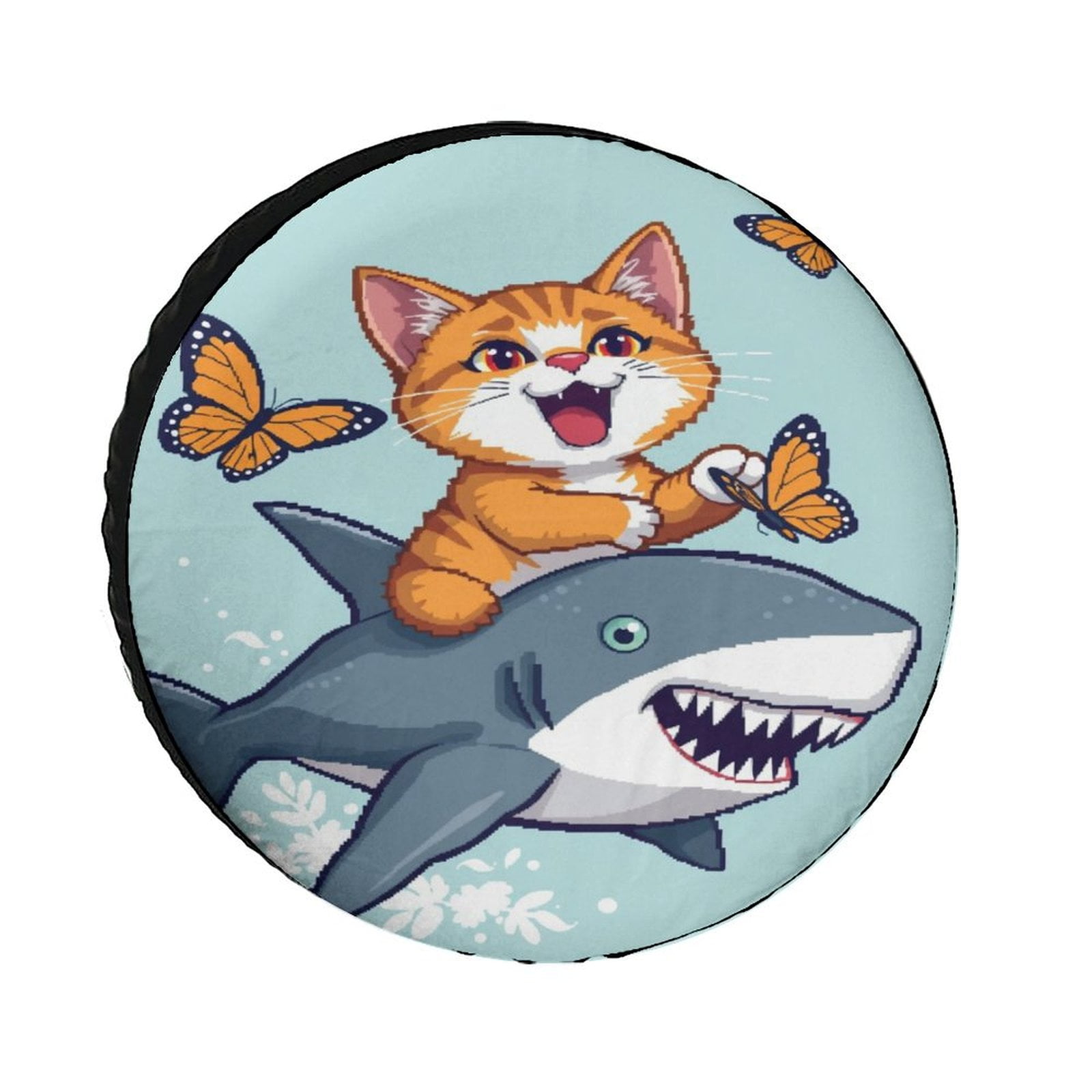 Funny Cat Riding Shark Cool Spare Tire Cover Weatherproof Wheel Camper ...