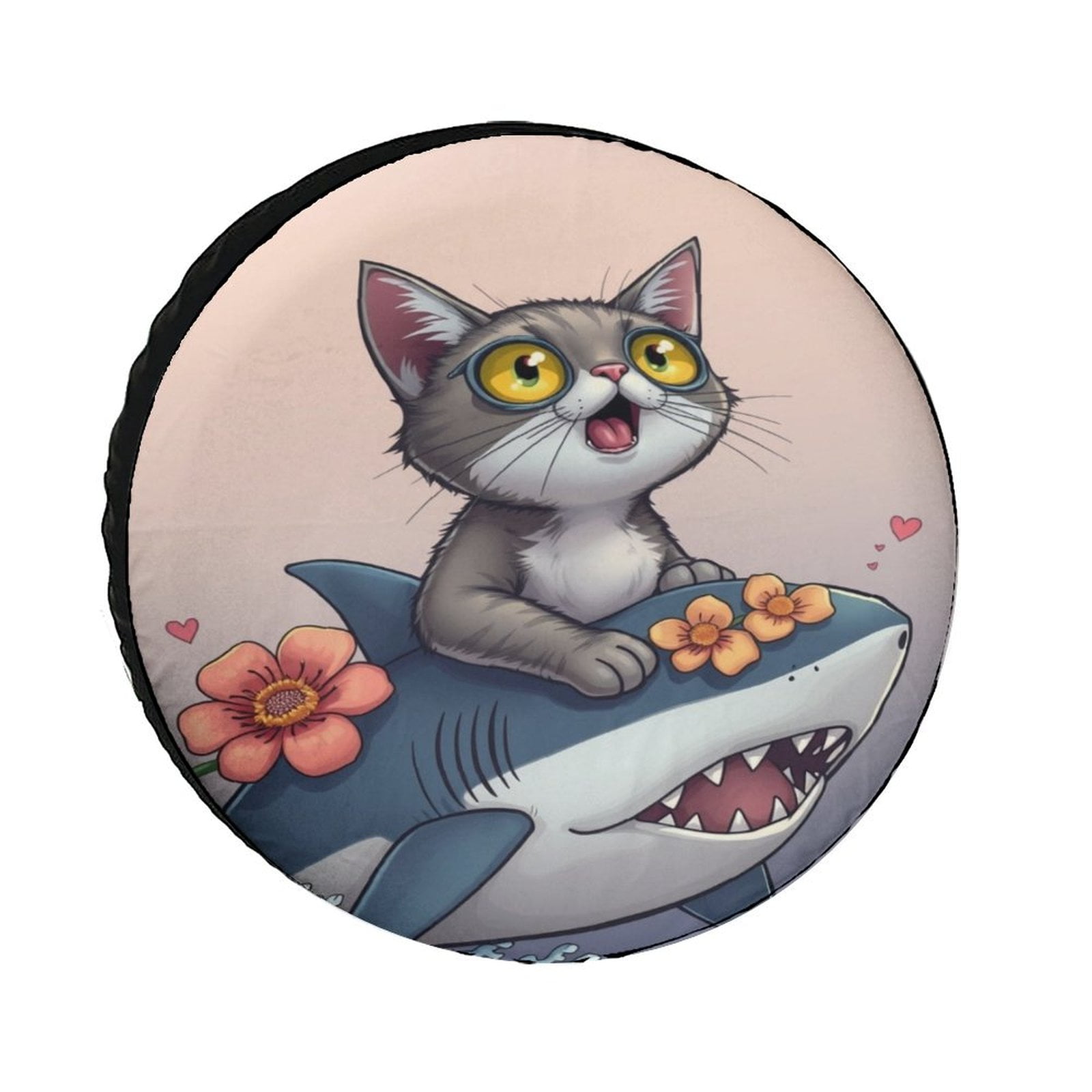 Funny Cat Riding Shark Cool Spare Tire Cover Weatherproof Wheel Camper ...