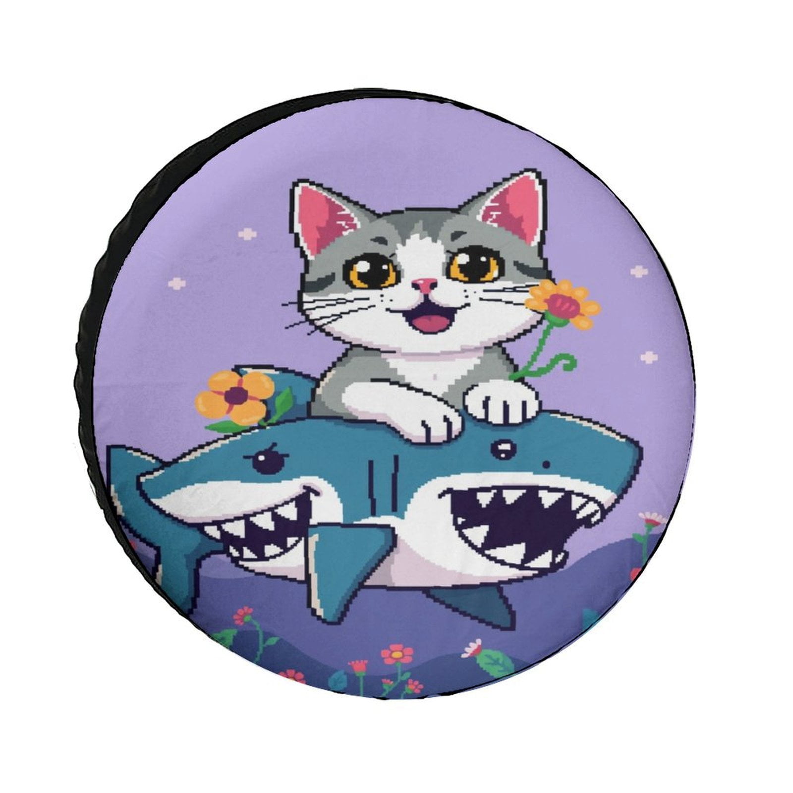Funny Cat Riding Shark Cool Spare Tire Cover Weatherproof Wheel Camper ...