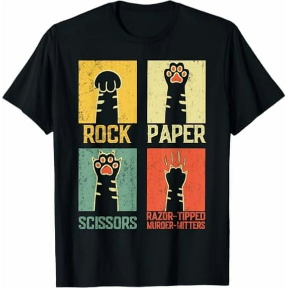 Funny Cat Rock Paper Scissors Hand Game Cute Paws T-Shirt Men Women ...