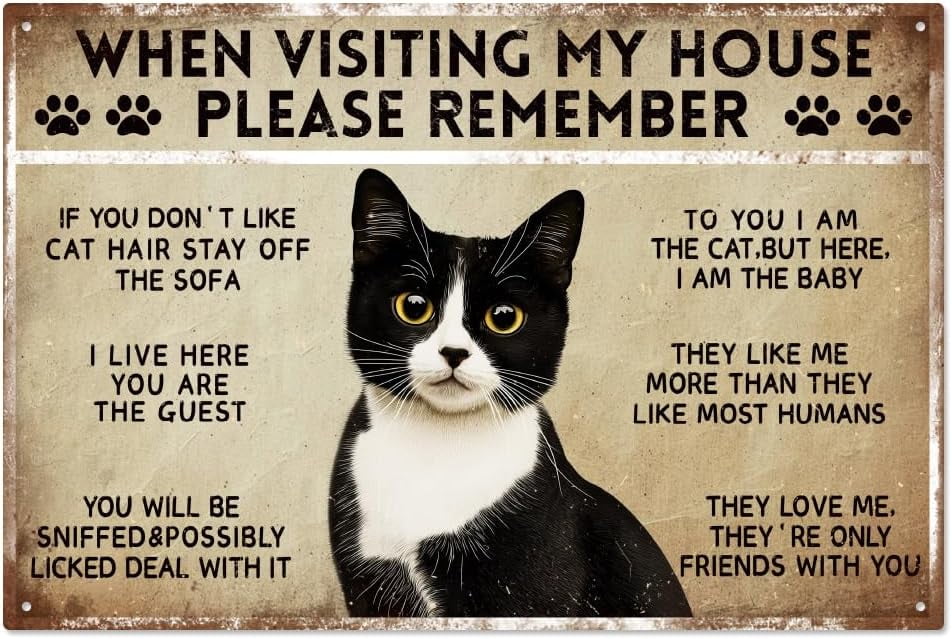 Funny Cat Rules Metal Sign When Visiting My House Please Remember Metal ...