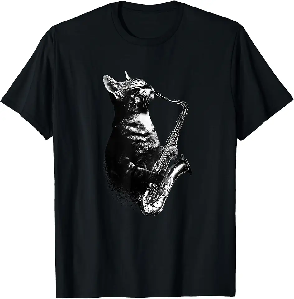 Funny Cat Saxophone Player Unisex Graphic Short Sleeve T-Shirt ...
