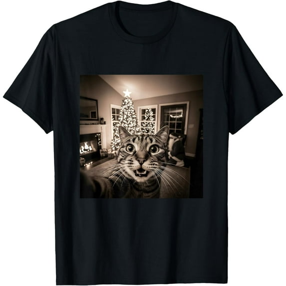 Funny Cat Selfie Christmas Tree Photo Humor T-Shirt - Walmart.com