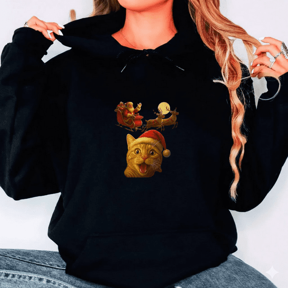 Funny Cat Selfie In Sleigh Bright Holiday Kitty Festive Graphic Hoodie ...