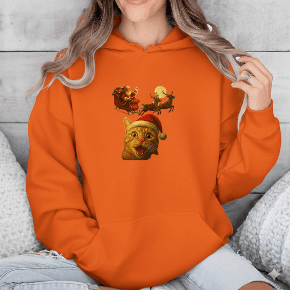 Funny Cat Selfie In Sleigh Bright Holiday Kitty Festive Graphic Hoodie ...