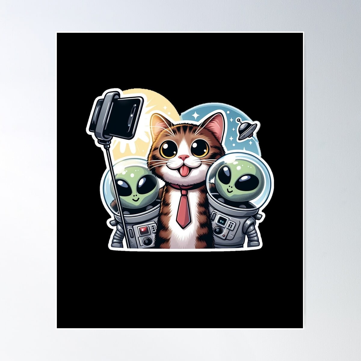 Funny Cat Selfie Whit Aliens Cat Lover Ufo Spaceship Funny Aliens Gift ...