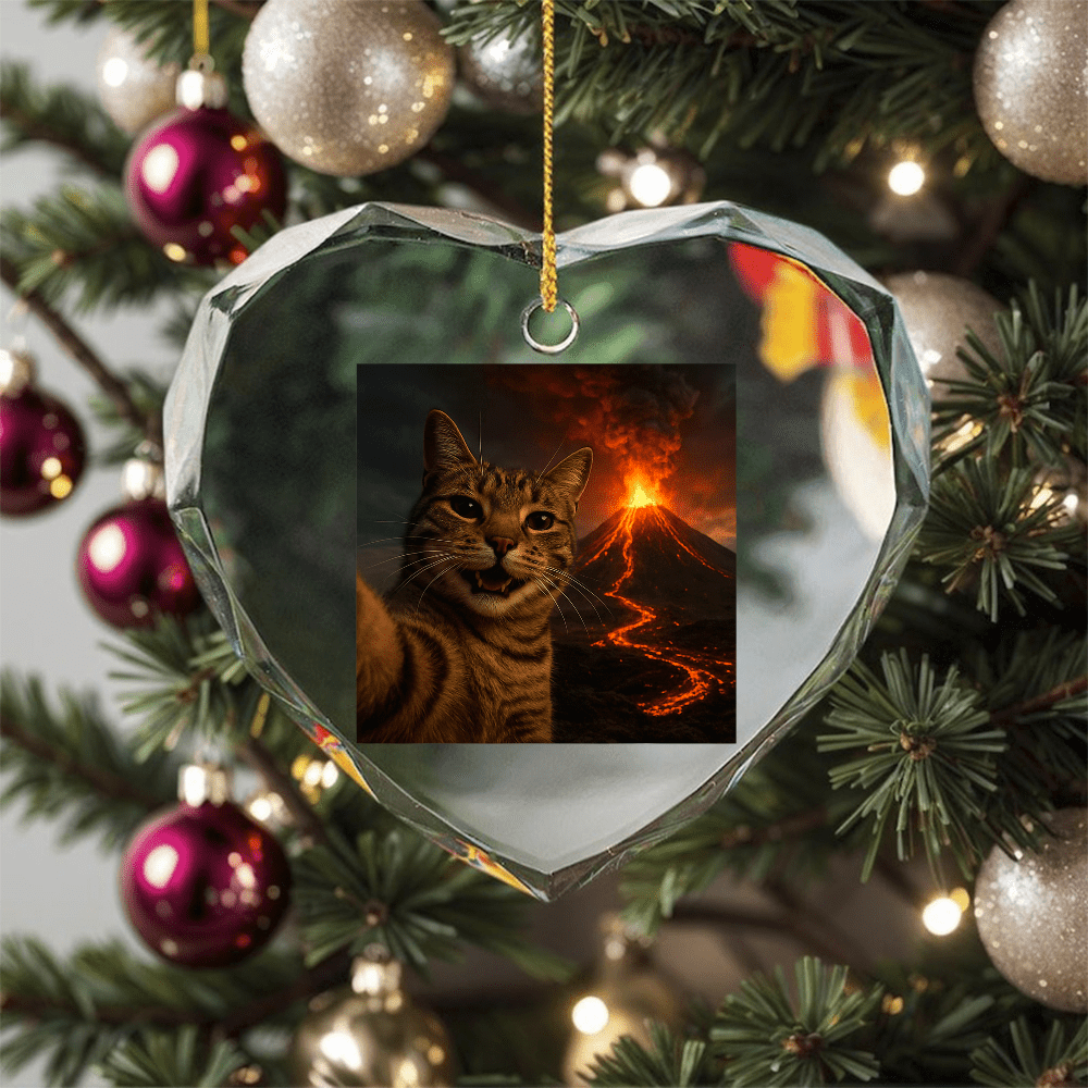 Funny Cat Selfie with Erupting Volcano Meme Sci-fi Ornament, Home Decor ...
