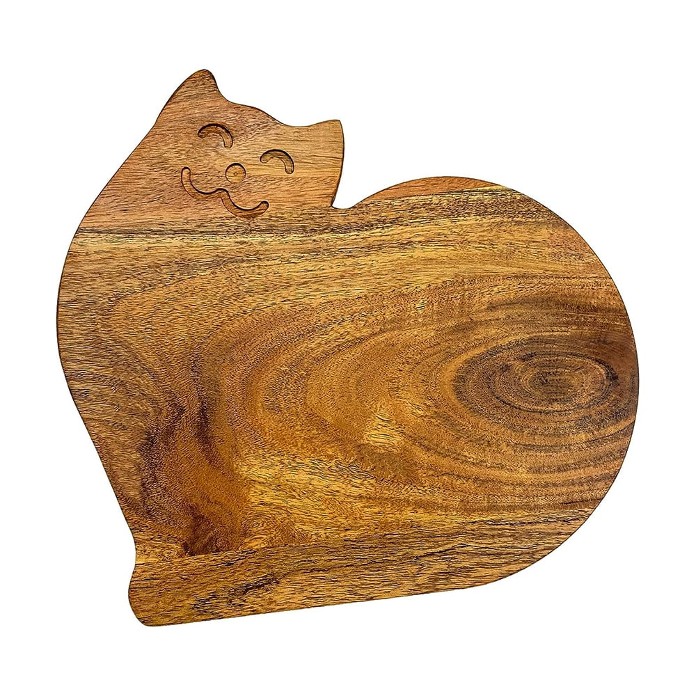 Funny Cat Shaped Wood Cutting Board for Kitchen Smiley Face, 10.5"L x ...