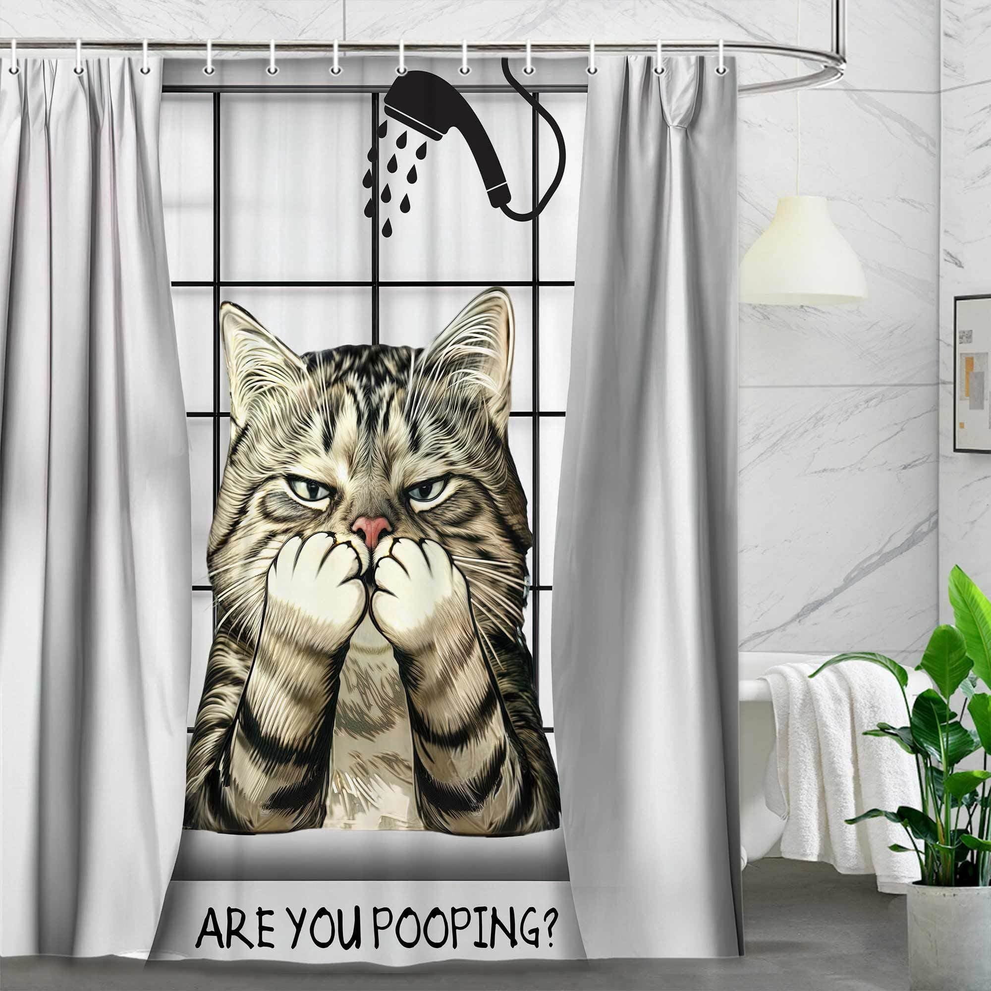 Funny Cat Shower Curtai, are You Poopin' Curious Kitty Cute Retro ...