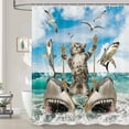 Children's Themed Funny Cat Riding Shark Shower Curtain, Ocean Sea Blue ...