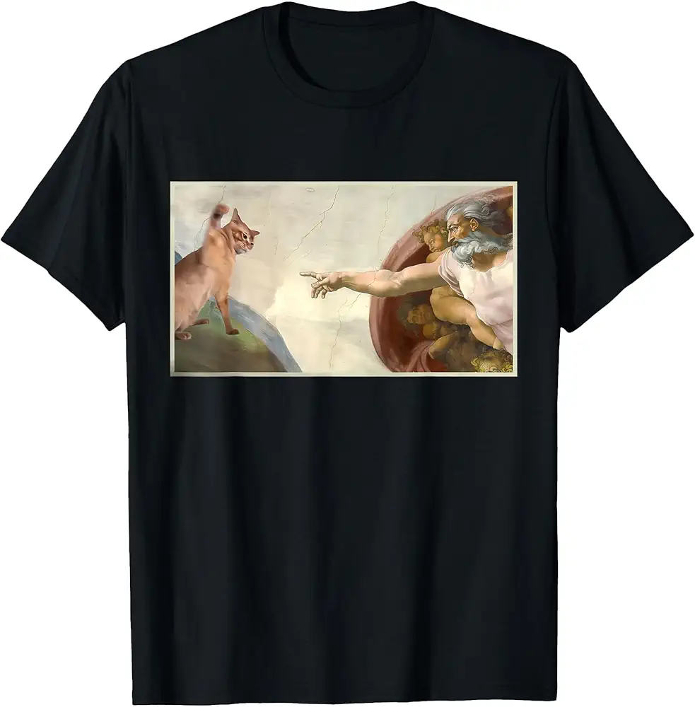 Funny Cat Slap Sarcastic Creation Of Adam Meme Art Graphic Unisex T ...