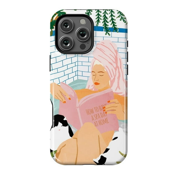 Funny Cat Spa Day Cartoon Art iPhone Case 17 16 15 14 13 12 11 Pro Max ...