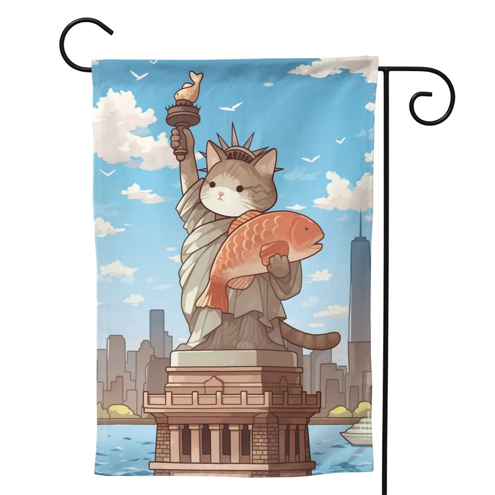 Funny Cat Statue Of Liberty Garden Flag 28"X40" Outdoor Indoor Garden ...