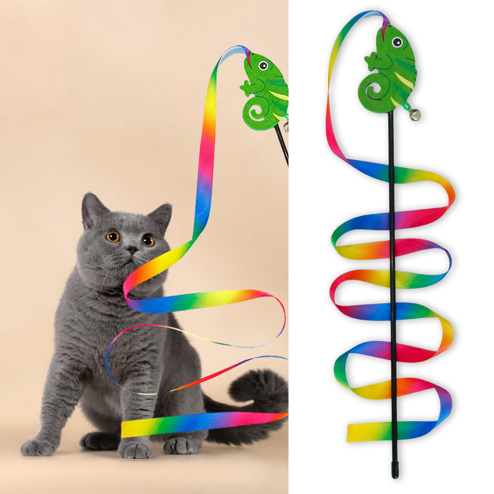 Funny Cat Stick Soft Cat Toy Interactive Cat Teaser Toy with Chameleon ...