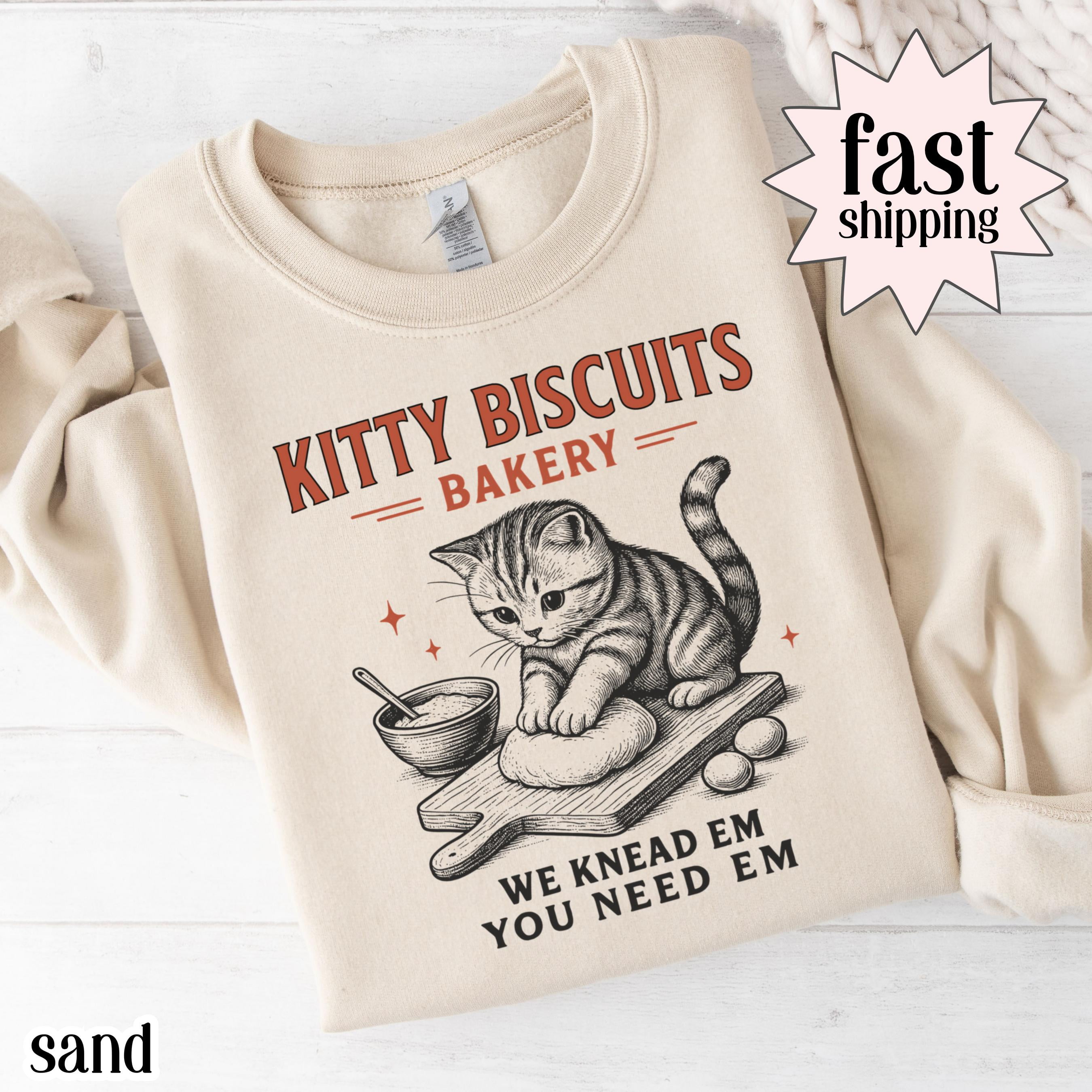 Funny Cat Sweatshirt Sourdough Bread Kitty Biscuit Sweater Silly Cat Meme Crewneck Bakery Baker ...