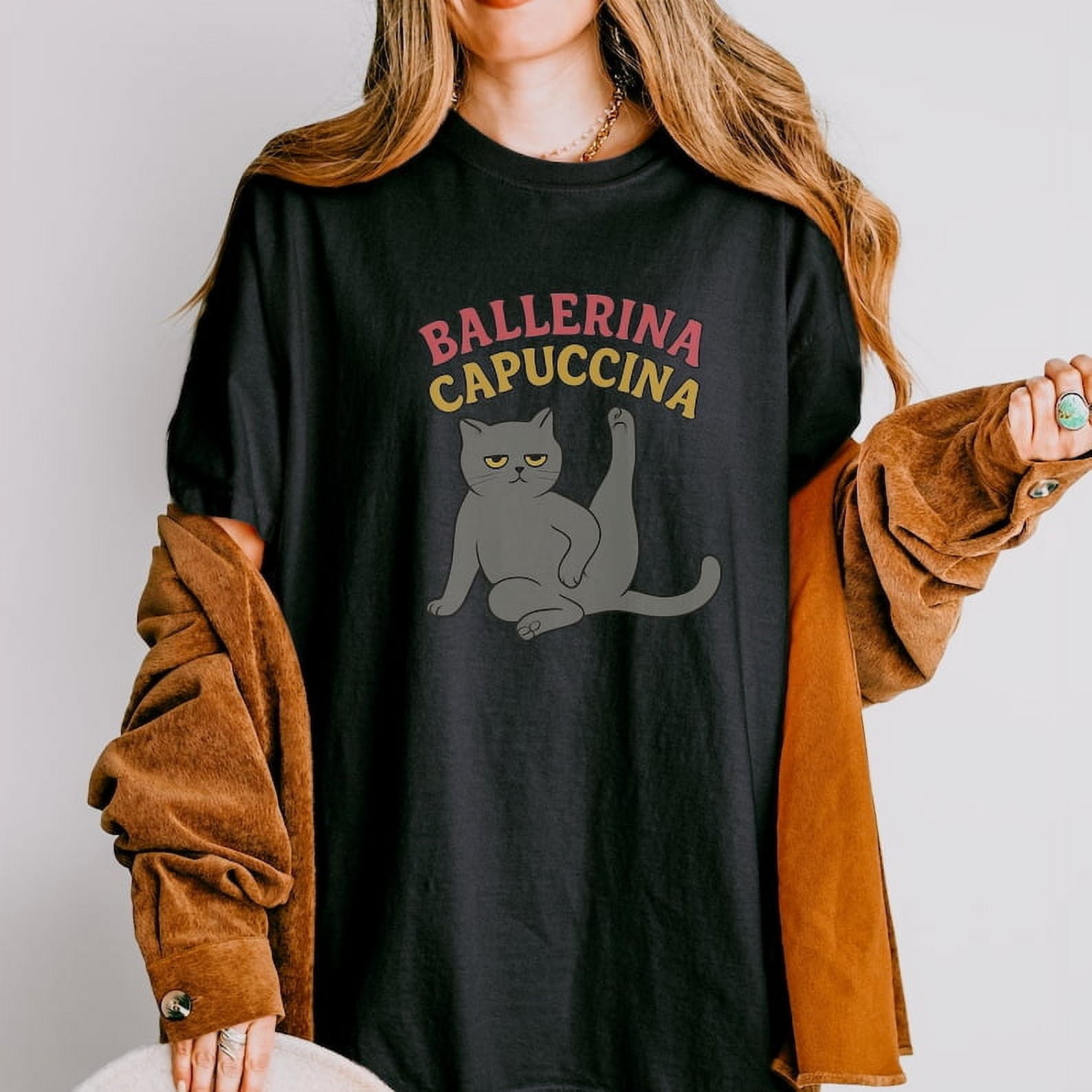 Funny Cat T-Shirt Ballerina Cappucino Meme Tee, Ballet Kitty Graphic ...