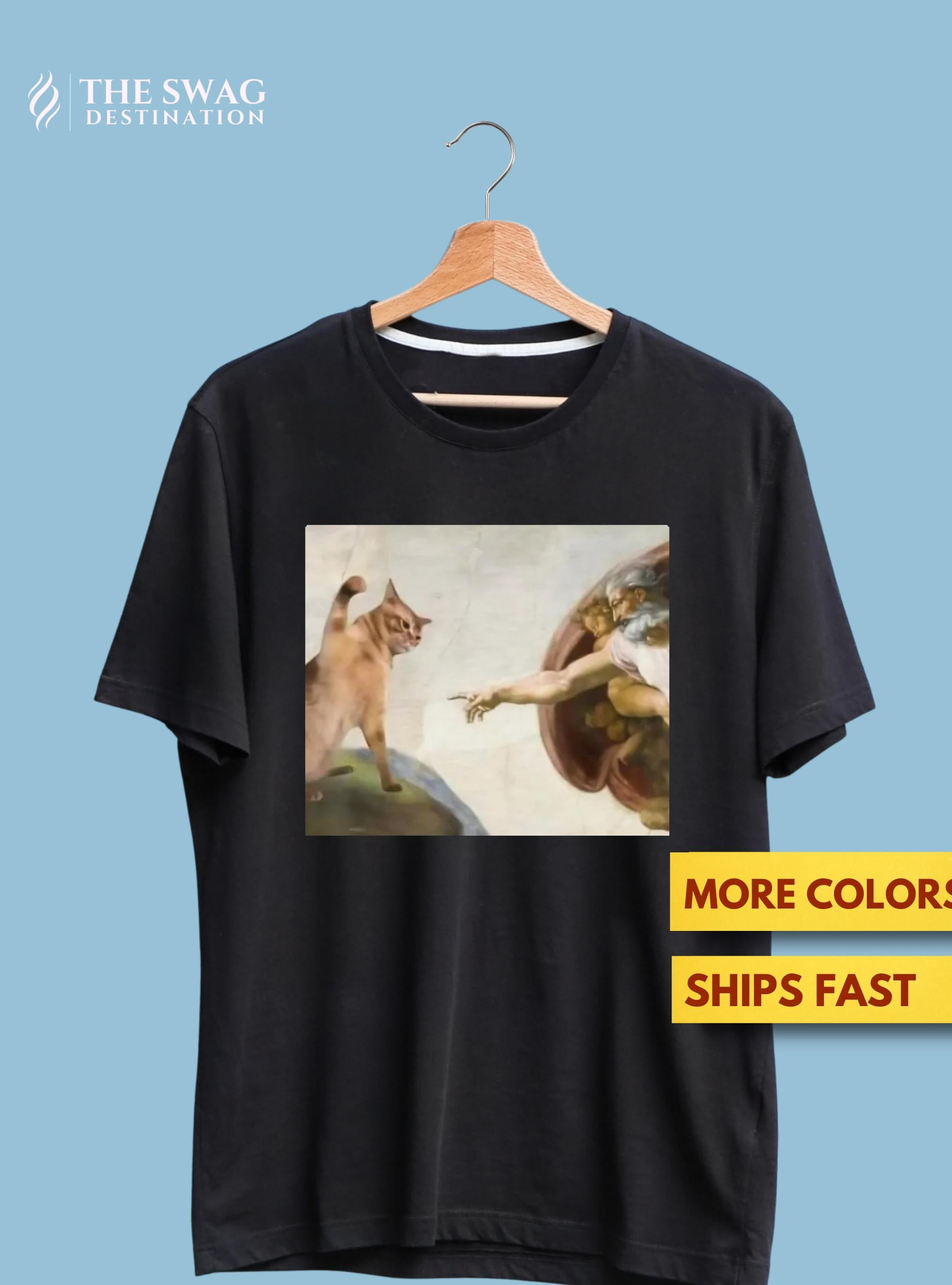 Funny Cat T-Shirt, Cat Meme Shirt, Cat God Creation Of Adam Meme Shirt ...