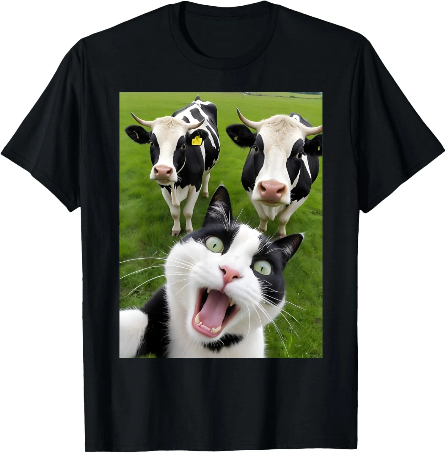 Funny Cat Taking A Selfie With Cows Weird Animal Lover Humor New H9788 ...