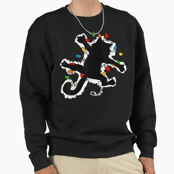 Funny Cat Tangled In Christmas Lights Graphic Unisex Sweatshirt Retro ...