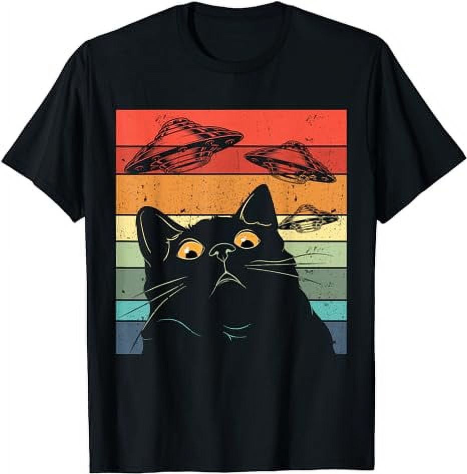 Funny Cat Tee, Galaxy Cat Shirt Spaceship Alien Cat UFO T-Shirt ...