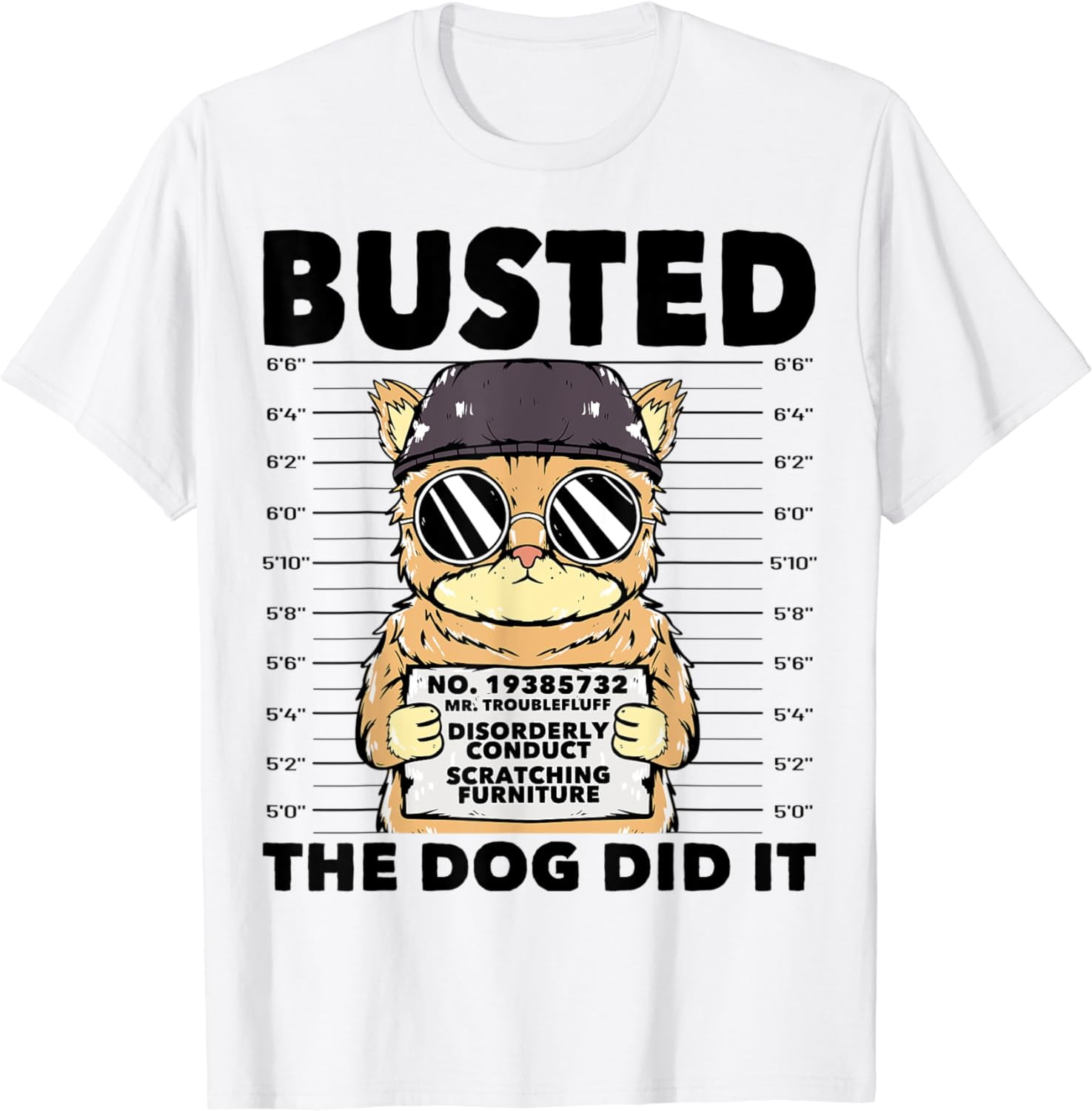 Funny Cat - The Dog Did It - Busted Cat Trouble Fluff Prison T-Shirt ...